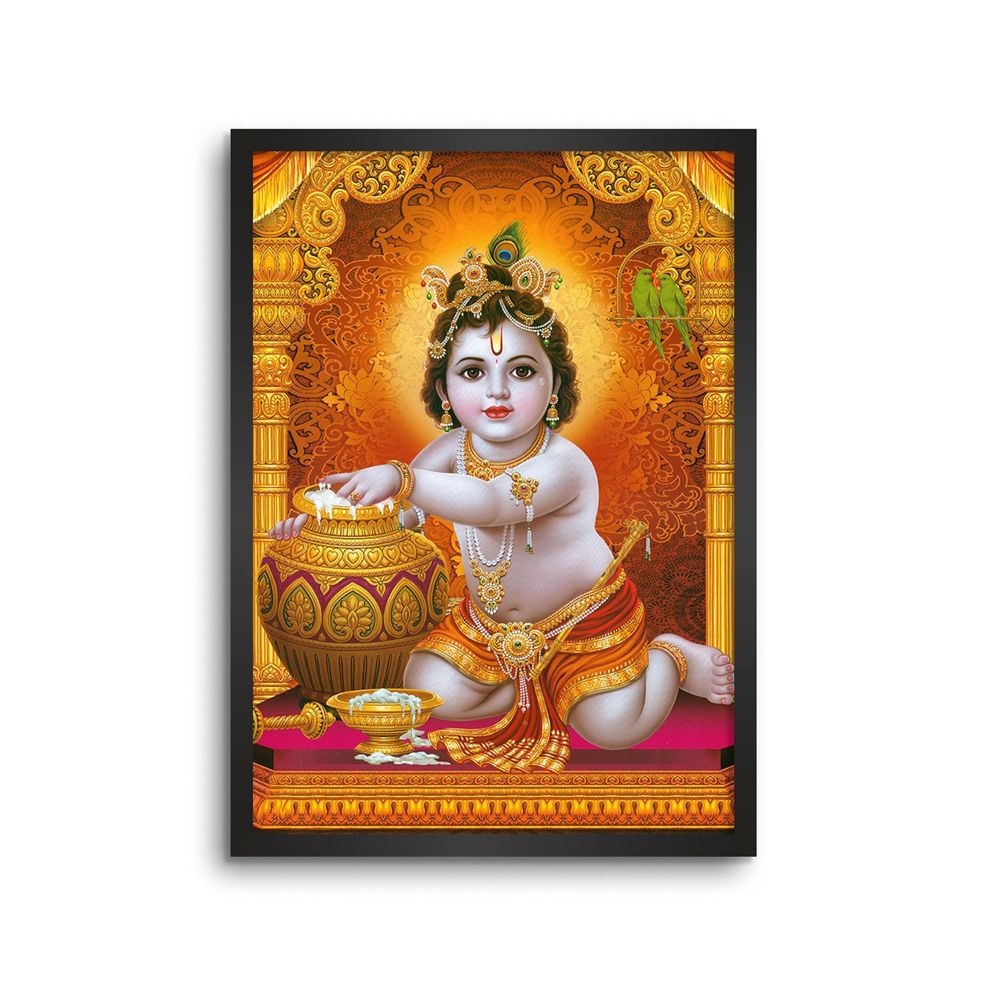 God | Small God Krishna with Makhan Framed Poster(Wall Art) – Lamron.co